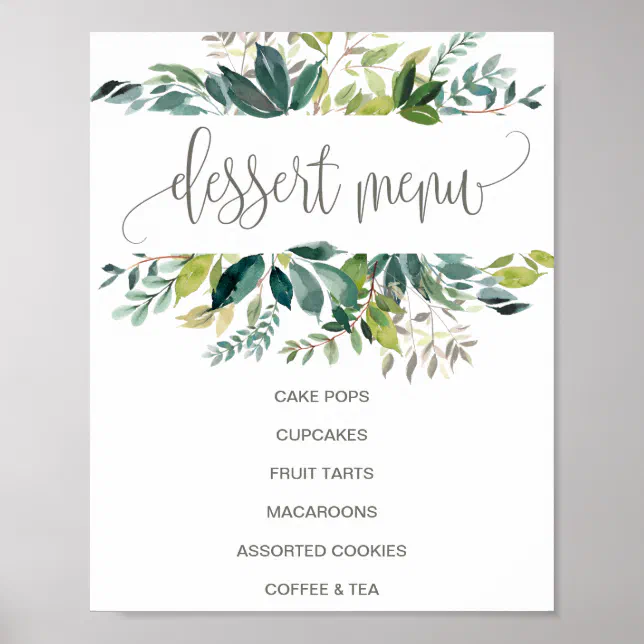 Foliage Dessert Menu Sign | Zazzle