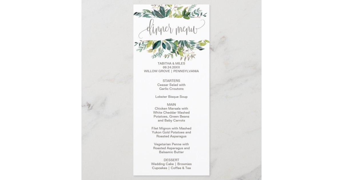 Foliage Dinner Menu Card | Zazzle