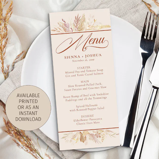 Foliage Duet Cream Botanical Wedding Menu Card | Zazzle