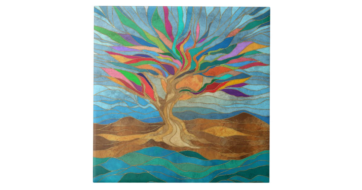 Foliage Fantasy Mosaic Tree Ceramic Tile | Zazzle