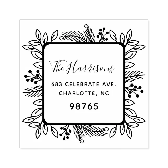Foliage Frame | Holiday Address Label Rubber Stamp | Zazzle