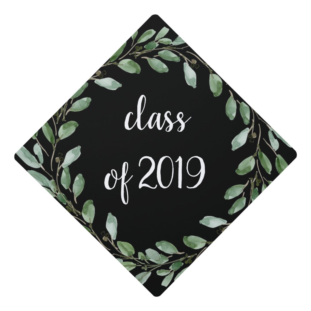 Foliage Frame on Black | Class of 2019 Graduation Cap Topper | Zazzle