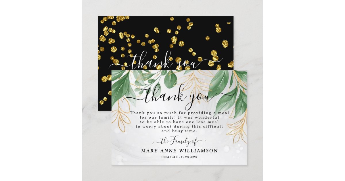 Foliage Funeral Food Thank You Card | Zazzle