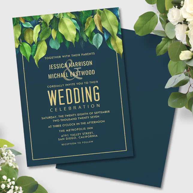 Foliage Garden Fall Leaves Greenery Modern Wedding Invitation | Zazzle