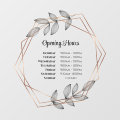 Foliage geometric frame Opening Hours Window Cling | Zazzle