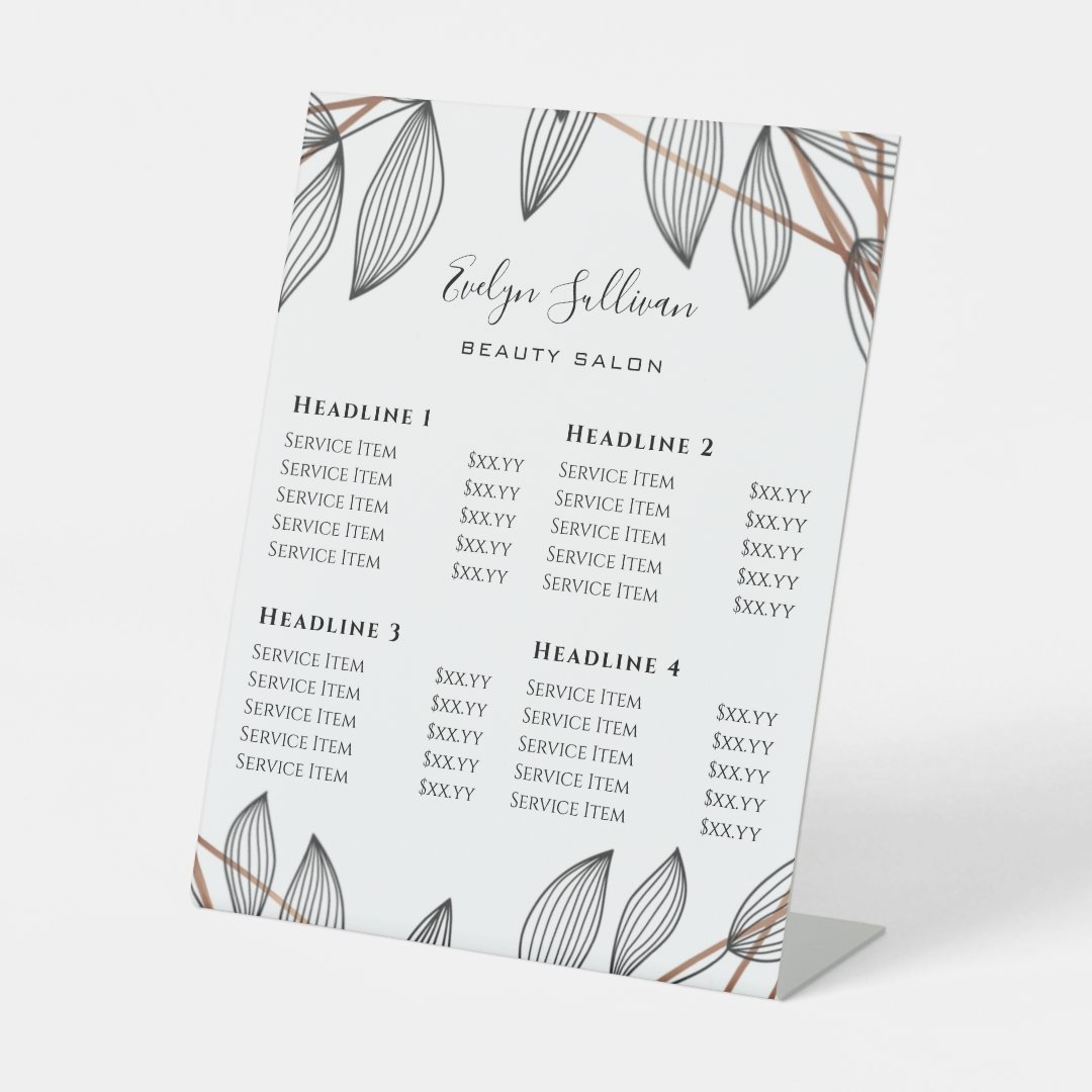 Foliage Geometric Frame Price List Pedestal Sign | Zazzle