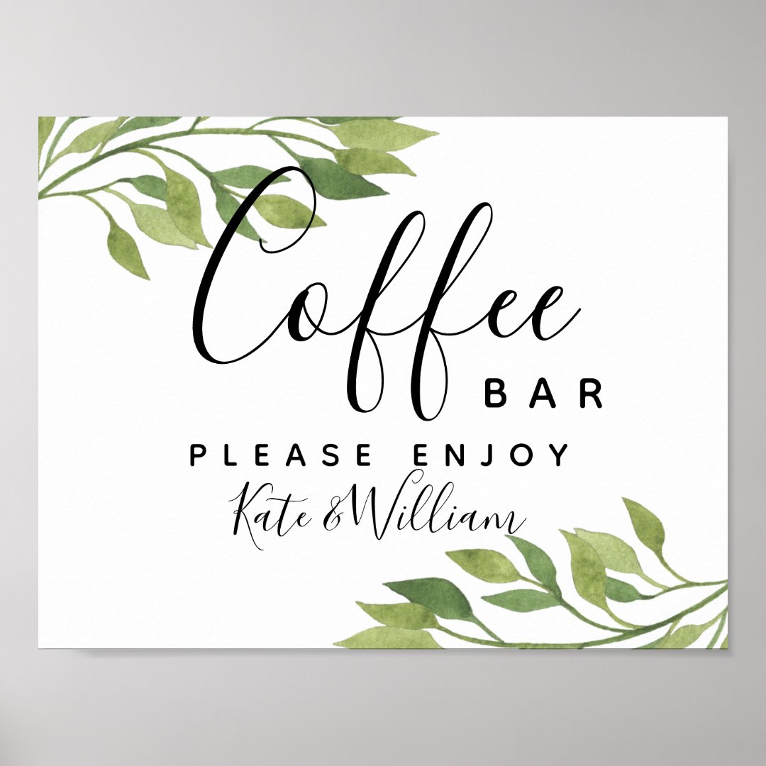foliage, greenery, botanic Coffee bar station sign | Zazzle