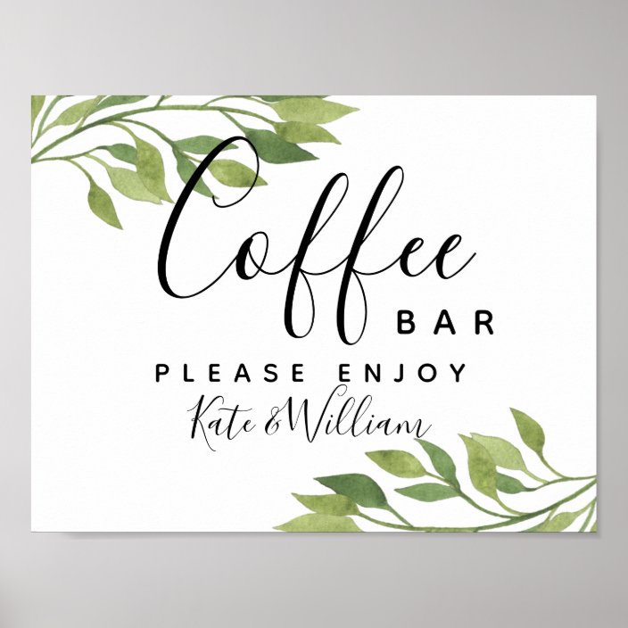 foliage, greenery, botanic Coffee bar station sign | Zazzle.com