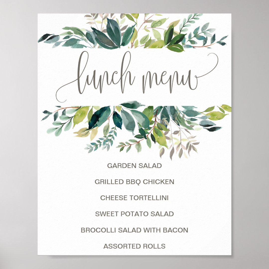 Foliage Lunch Menu Sign | Zazzle