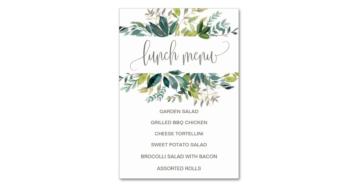 Foliage Lunch Menu Sign Table Number | Zazzle