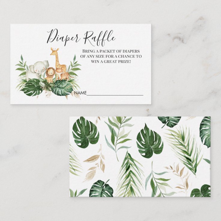 Foliage Safari Animals Diaper Raffle Card Insert | Zazzle