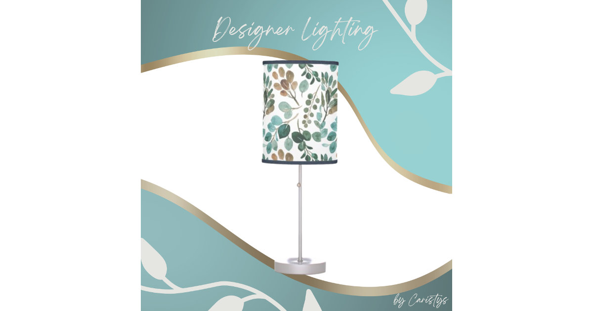 Foliage Teal, Green, Moss, Brown Table Lamp | Zazzle
