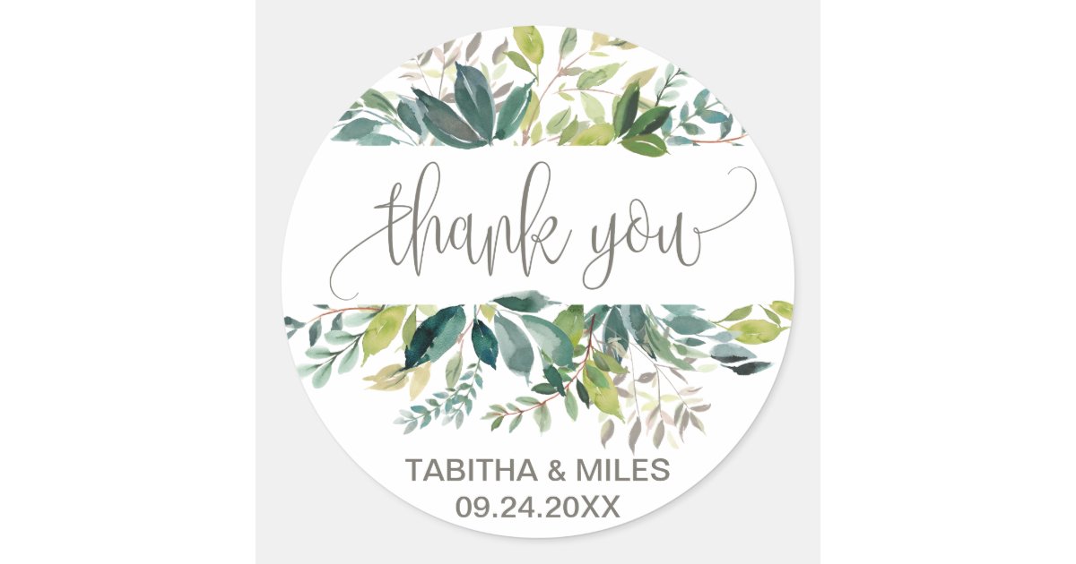 Foliage Thank You Wedding Favor Stickers | Zazzle