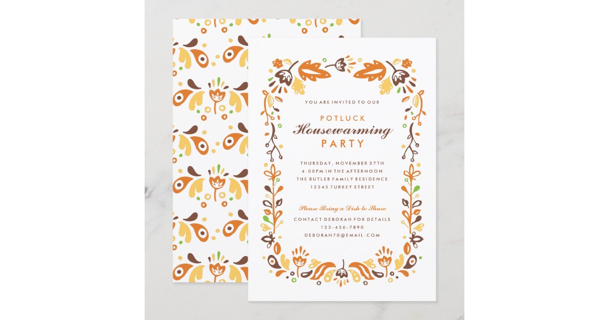 Folk Art Autumn Foliage Housewarming Party Invitation | Zazzle