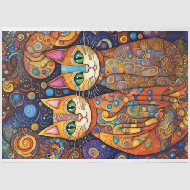 Folk Art Bright Colored Cats Decoupage Tissue Paper | Zazzle