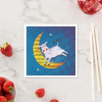 Folk Art Cow Jumped Over the Moon Nursery Rhyme Paper Napkins | Zazzle