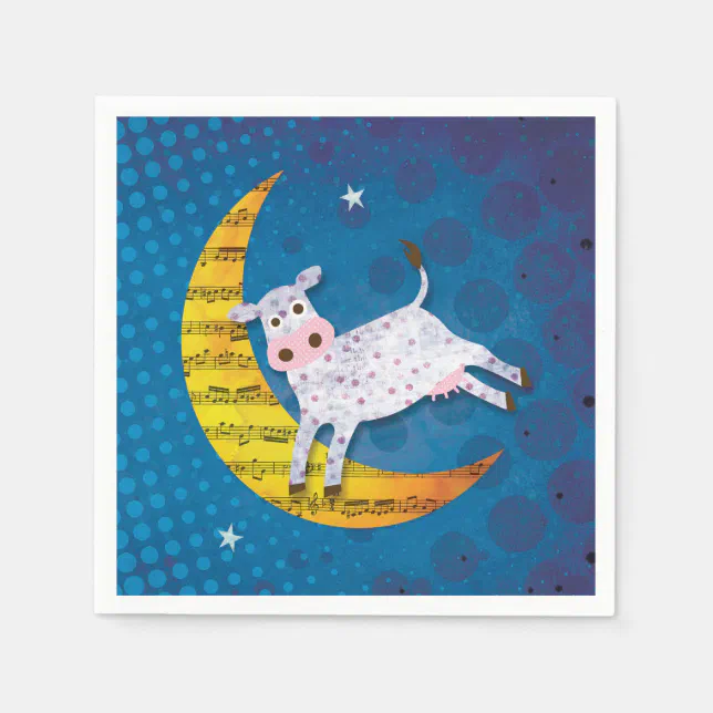 Folk Art Cow Jumped Over the Moon Nursery Rhyme Paper Napkins | Zazzle