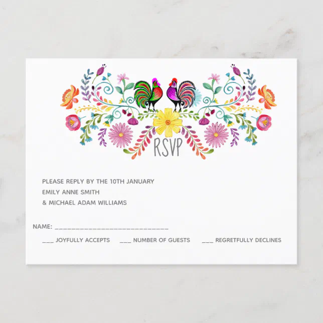 Folk Art Flowers Rooster RSVP Invitation Postcard | Zazzle