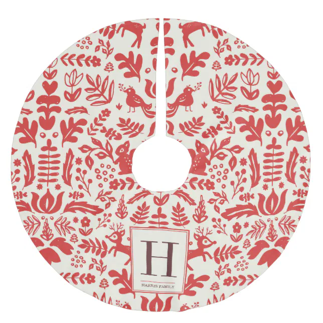 Folk Art Holiday Monogram Tree Skirt | Zazzle