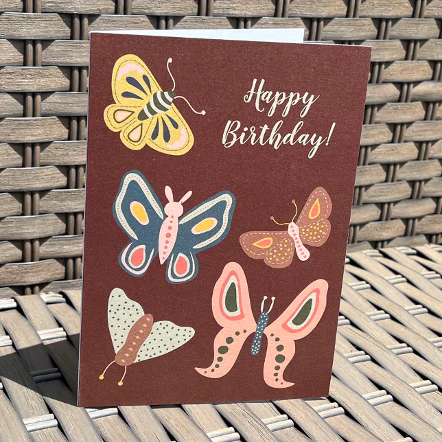 Folk Art Moths Butterflies Custom Message Card | Zazzle