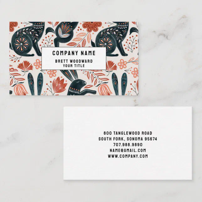 Folk Art Rabbit Florals Business Card | Zazzle