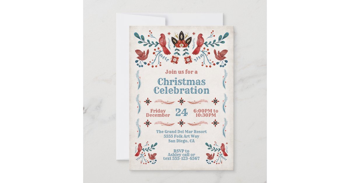 Folk Art Scandinavian Christmas Party Invitation | Zazzle