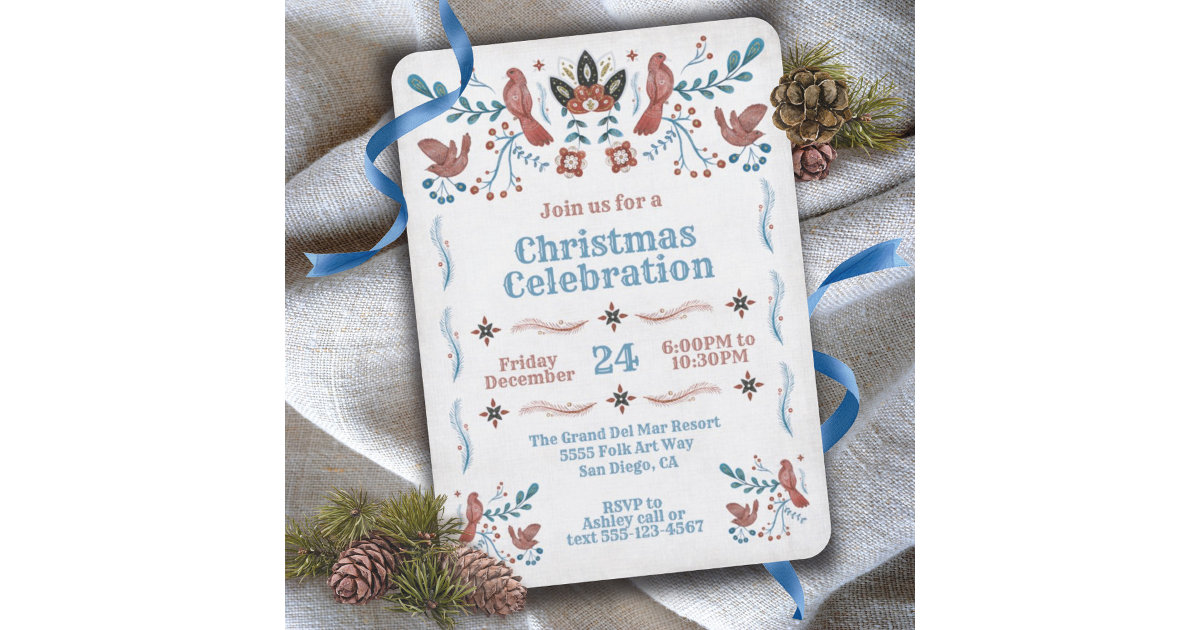 Folk Art Scandinavian Christmas Party Invitation | Zazzle