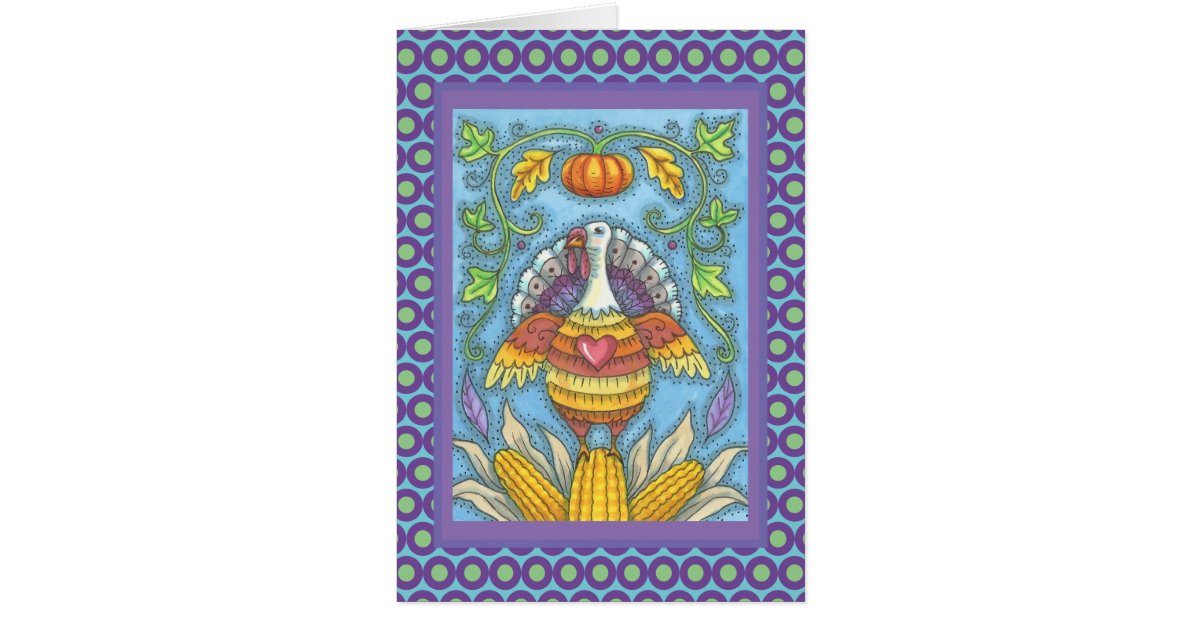 FOLK ART TURKEY THANKSGIVING GREETING CARD Verse | Zazzle