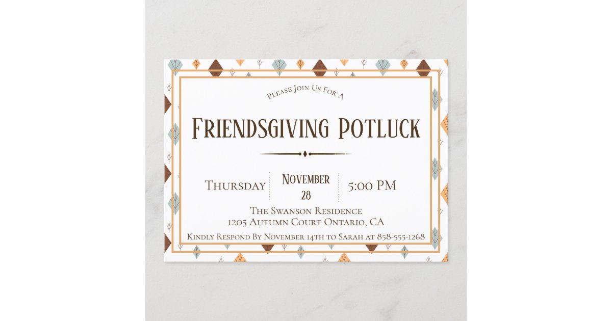 Folk Fall Leaves Friendsgiving Potluck Invitation | Zazzle.com