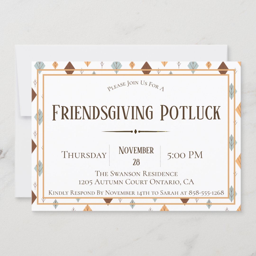 Folk Fall Leaves Friendsgiving Potluck Invitation | Zazzle