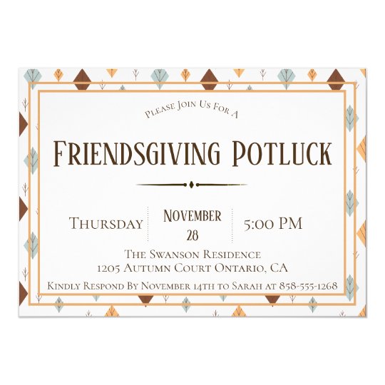 Folk Fall Leaves Friendsgiving Potluck Invitation | Zazzle.com