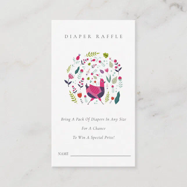 Folk Farm Floral Birdie Diaper Raffle Baby Shower Enclosure Card | Zazzle