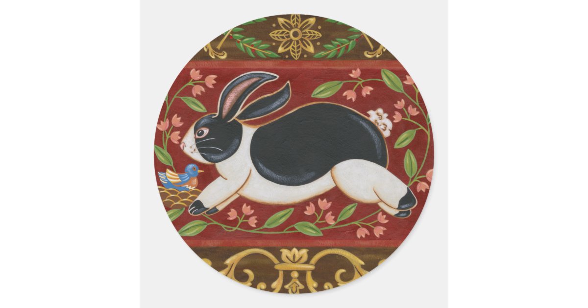 Folk Rabbit Classic Round Sticker | Zazzle