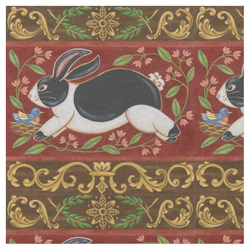 Folk Rabbit Fabric | Zazzle