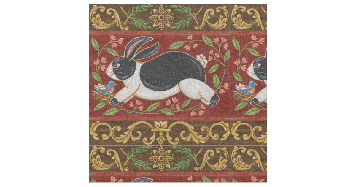 Folk Rabbit Fabric | Zazzle