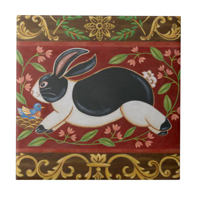 Folk Rabbit Tile | Zazzle