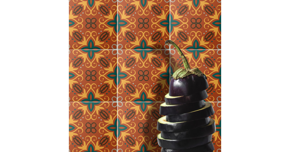 Folklore Ethnic Mosaic Pattern in Fall Colors Ceramic Tile | Zazzle