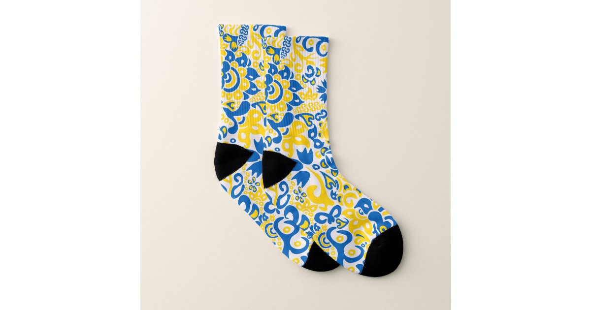 Folklore pattern with Ukrainian flag colors Socks | Zazzle
