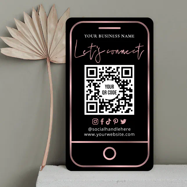 Follow Me Social Media Black & Rose Gold QR Business Card | Zazzle