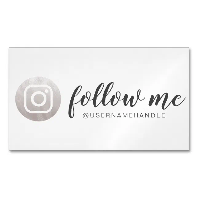 Follow Me Social Media Instagram Silver Grey Business Card Magnet | Zazzle