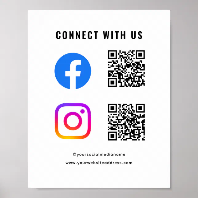Follow Scan Connect With Us QR Code Social Media Poster | Zazzle