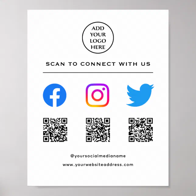 Follow Scan Me Connect With Us QR Code Your Logo Poster | Zazzle