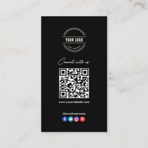 Follow Scan To Connect With Us QR Code Black White Business Card | Zazzle