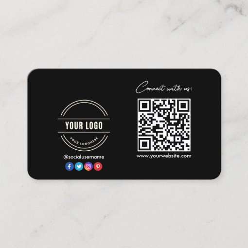 Follow Scan To Connect With Us QR Code Black White Calling Card | Zazzle