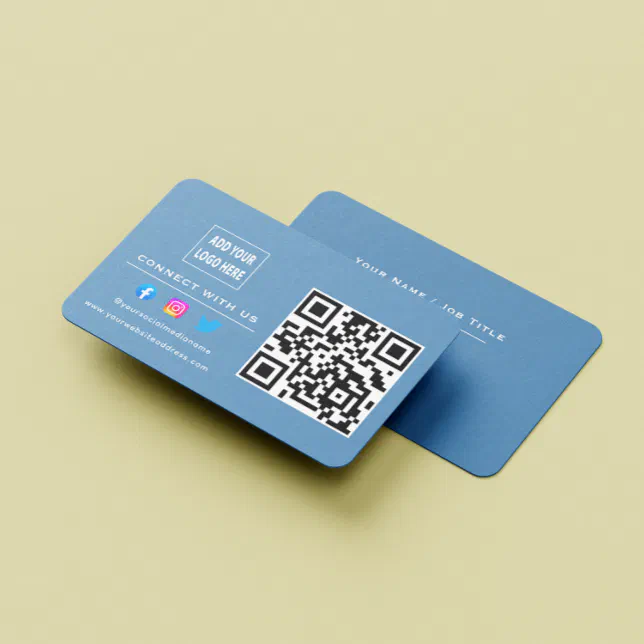 Follow Scan To Connect With Us QR Code Dusty Blue Business Card | Zazzle