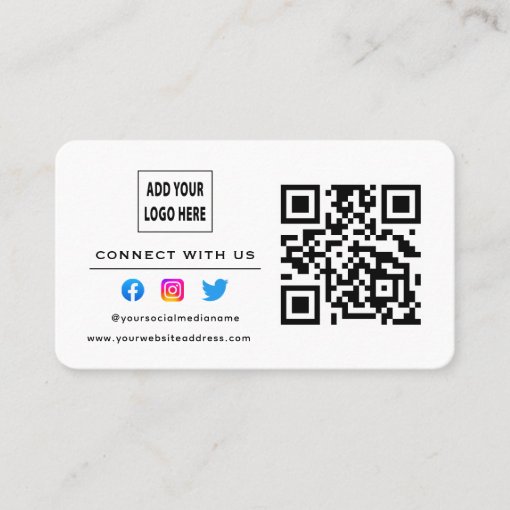 Follow Scan To Connect With Us QR Code White Black Business Card | Zazzle