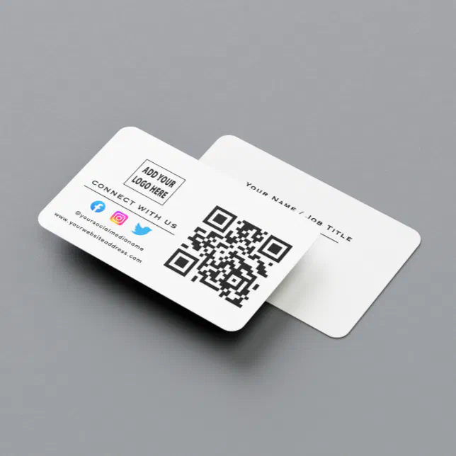 Follow Scan To Connect With Us QR Code White Black Business Card | Zazzle