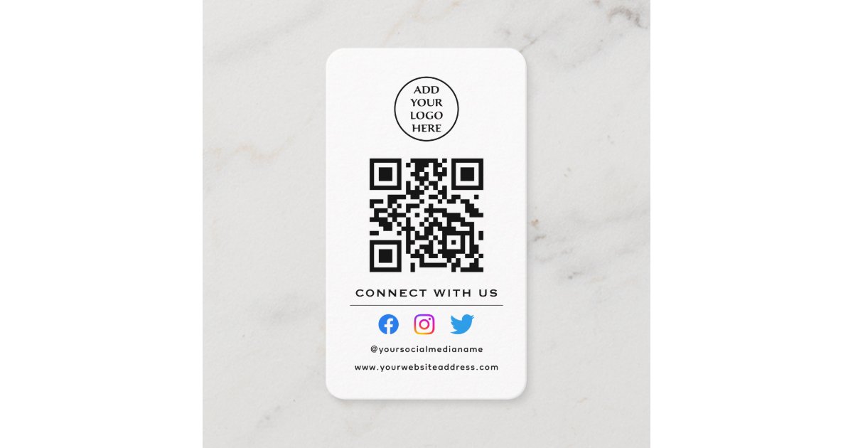 Follow Scan To Connect With Us QR Code Your Logo Business Card | Zazzle