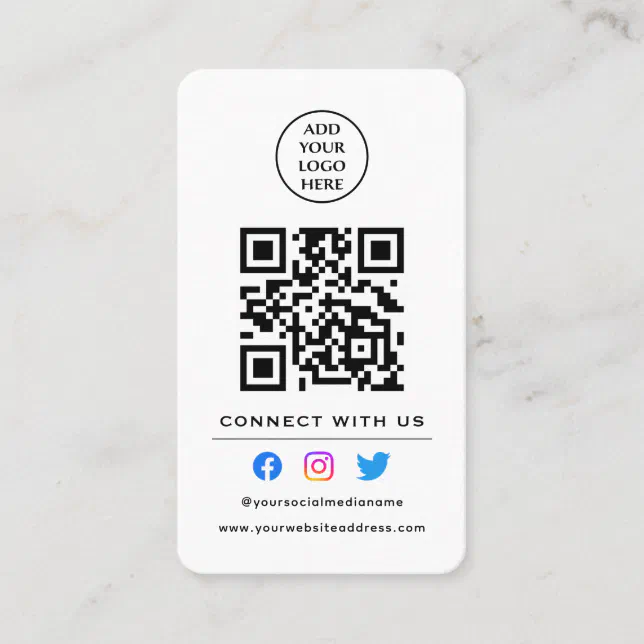 Follow Scan To Connect With Us QR Code Your Logo Business Card | Zazzle