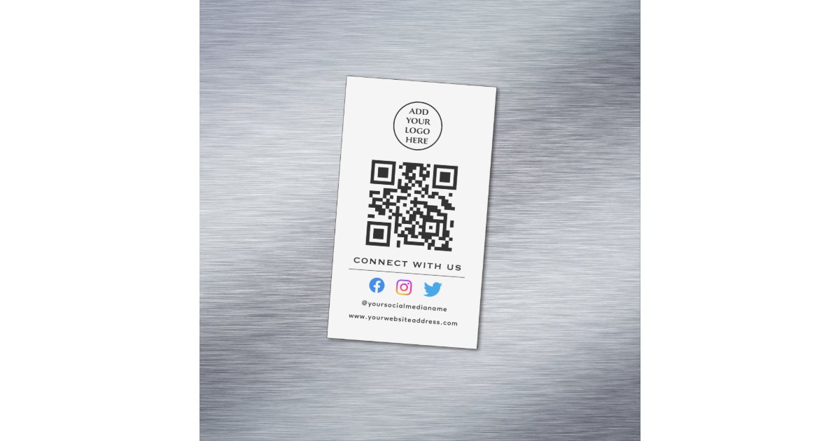 Follow Scan To Connect With Us QR Code Your Logo Business Card Magnet ...